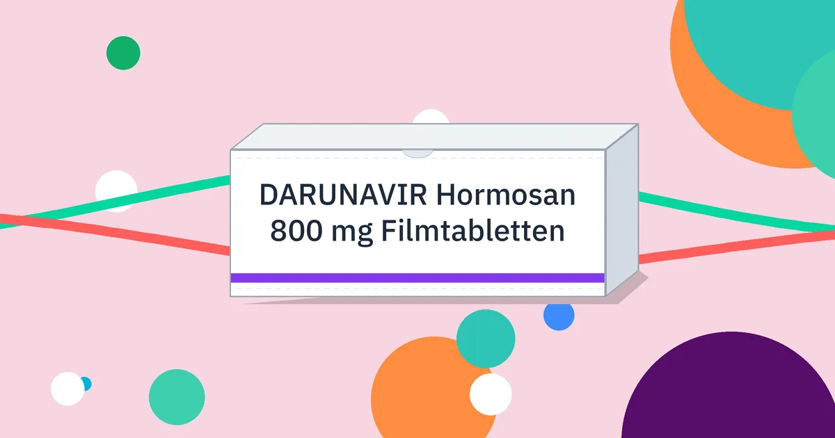 Symbolbild: Packung mit der Aufschrift DARUNAVIR Hormosan 800 mg Filmtabletten (PZN 15205268) – Verfügbarkeit und Bezug in Apotheken in Frankfurt am Main