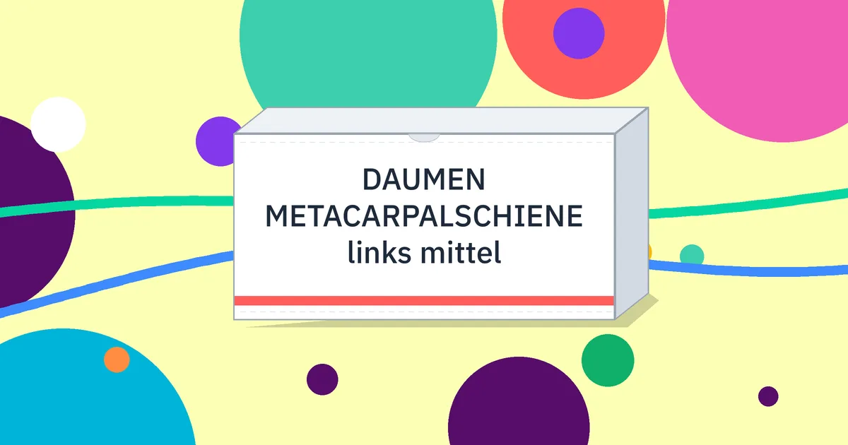 Symbolbild: Packung mit der Aufschrift DAUMEN METACARPALSCHIENE links mittel (PZN 02639456) – Verfügbarkeit und Bezug in Apotheken in Frankfurt am Main