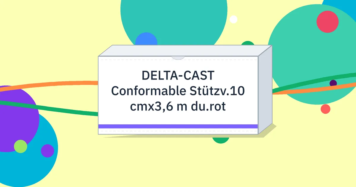 Symbolbild: Packung mit der Aufschrift DELTA-CAST Conformable Stützv.10 cmx3,6 m du.rot (PZN 01426729) – Verfügbarkeit und Bezug in Apotheken in Frankfurt am Main