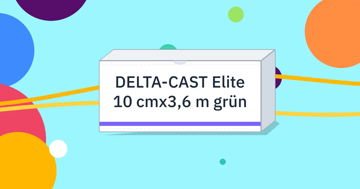 Symbolbild: Packung mit der Aufschrift DELTA-CAST Elite 10 cmx3,6 m grün (PZN 05382667) – Verfügbarkeit und Bezug in Apotheken in Frankfurt am Main