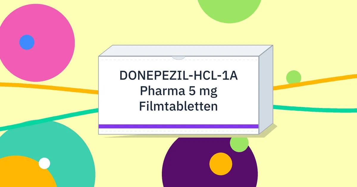 Symbolbild: Packung mit der Aufschrift DONEPEZIL-HCL-1A Pharma 5 mg Filmtabletten (PZN 09322225) – Verfügbarkeit und Bezug in Apotheken in Frankfurt am Main