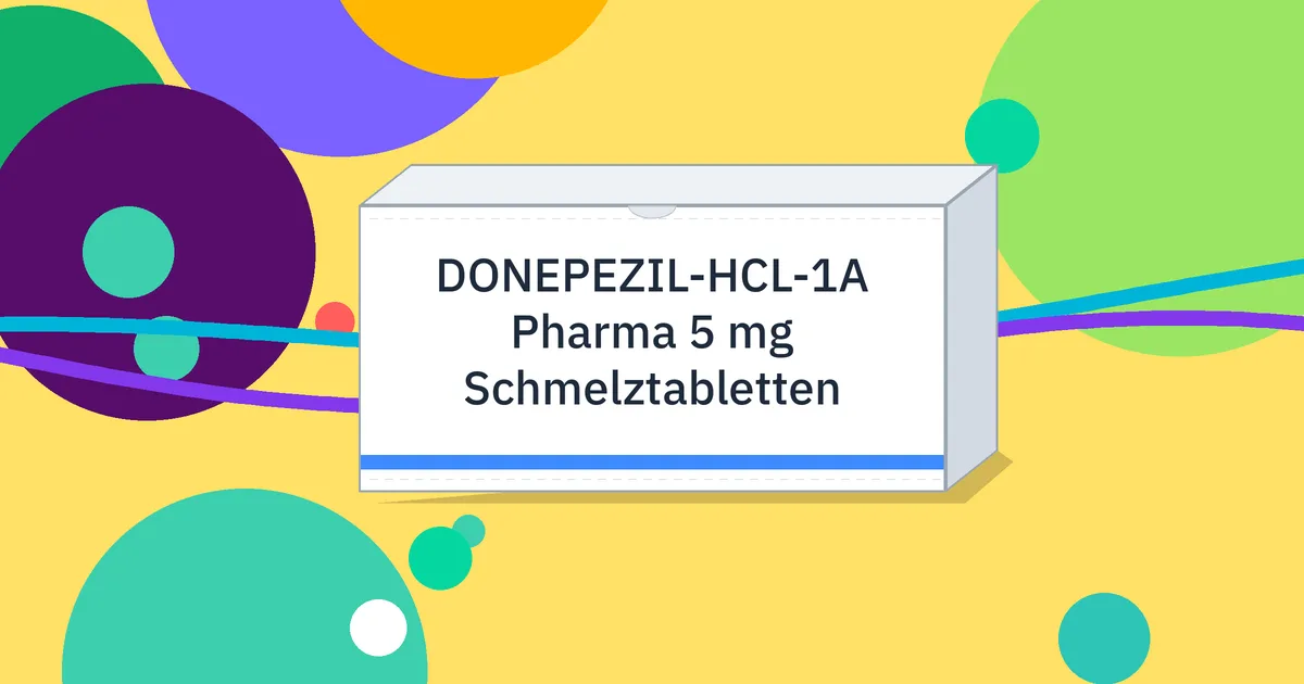 Symbolbild: Packung mit der Aufschrift DONEPEZIL-HCL-1A Pharma 5 mg Schmelztabletten (PZN 09322283) – Verfügbarkeit und Bezug in Apotheken in Frankfurt am Main