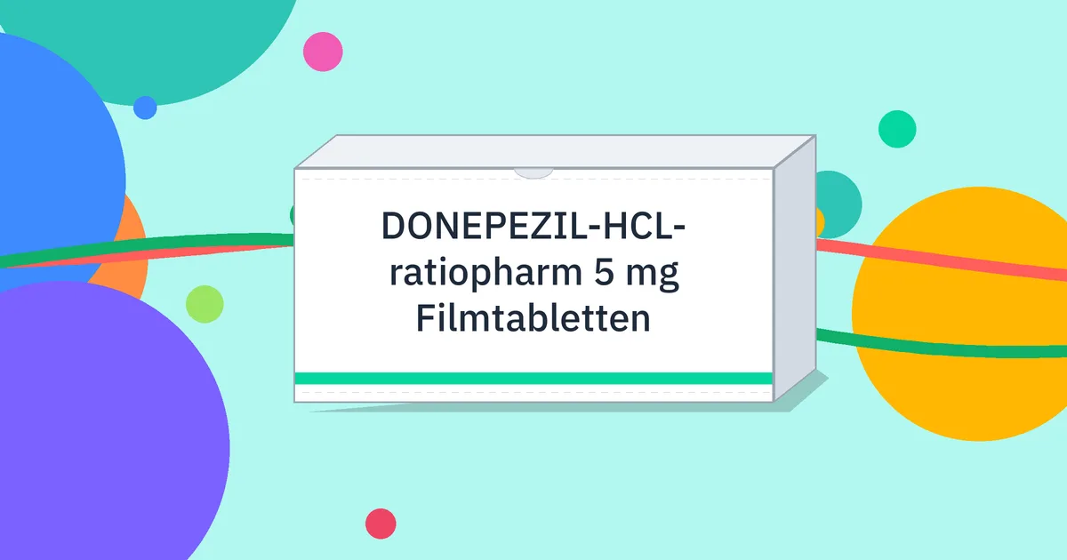Symbolbild: Packung mit der Aufschrift DONEPEZIL-HCL-ratiopharm 5 mg Filmtabletten (PZN 08885570) – Verfügbarkeit und Bezug in Apotheken in Frankfurt am Main