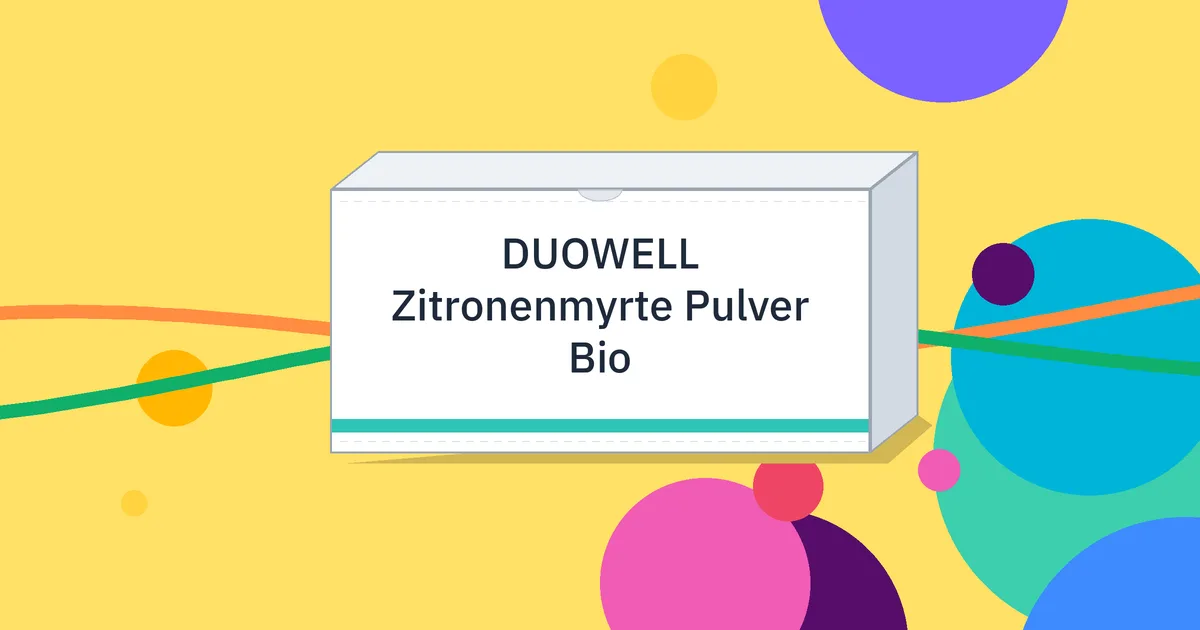Symbolbild: Packung mit der Aufschrift DUOWELL Zitronenmyrte Pulver Bio (PZN 12905226) – Verfügbarkeit und Bezug in Apotheken in Frankfurt am Main