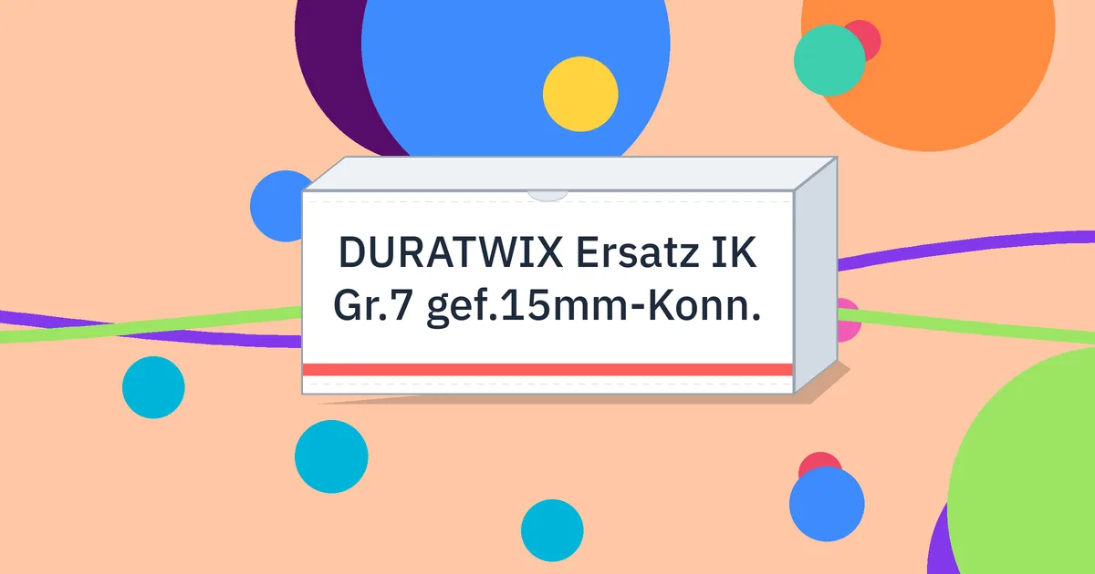 Symbolbild: Packung mit der Aufschrift DURATWIX Ersatz IK Gr.7 gef.15mm-Konn. (PZN 06990647) – Verfügbarkeit und Bezug in Apotheken in Frankfurt am Main