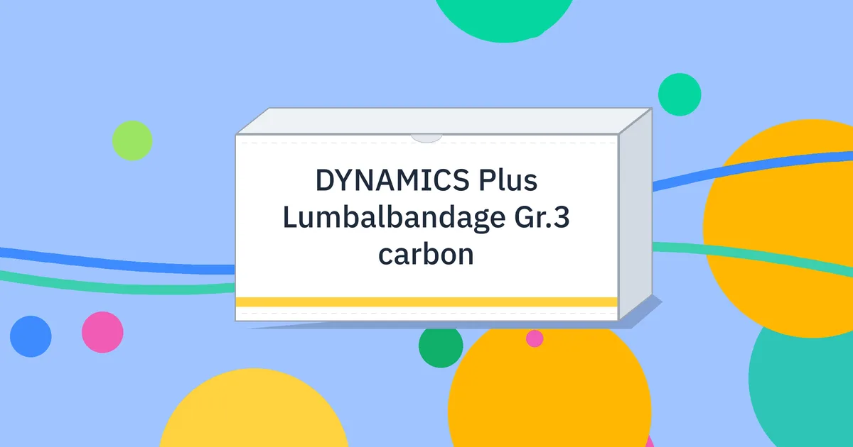 Symbolbild: Packung mit der Aufschrift DYNAMICS Plus Lumbalbandage Gr.3 carbon (PZN 16390078) – Verfügbarkeit und Bezug in Apotheken in Frankfurt am Main