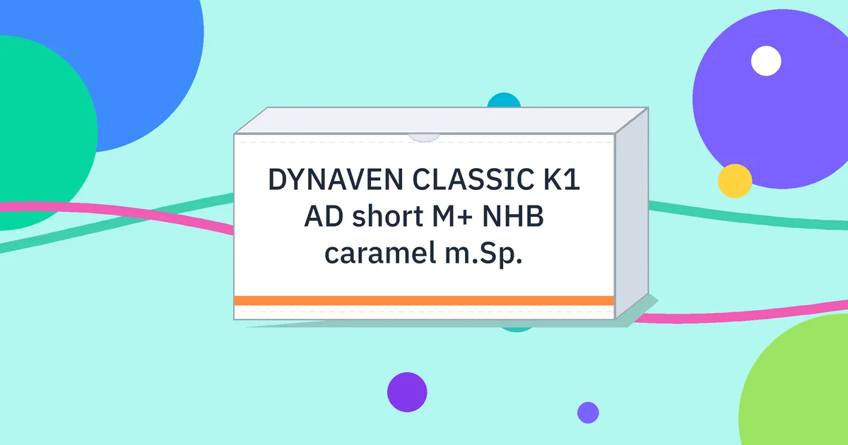Symbolbild: Packung mit der Aufschrift DYNAVEN CLASSIC K1 AD short M+ NHB caramel m.Sp. (PZN 18415256) – Verfügbarkeit und Bezug in Apotheken in Frankfurt am Main