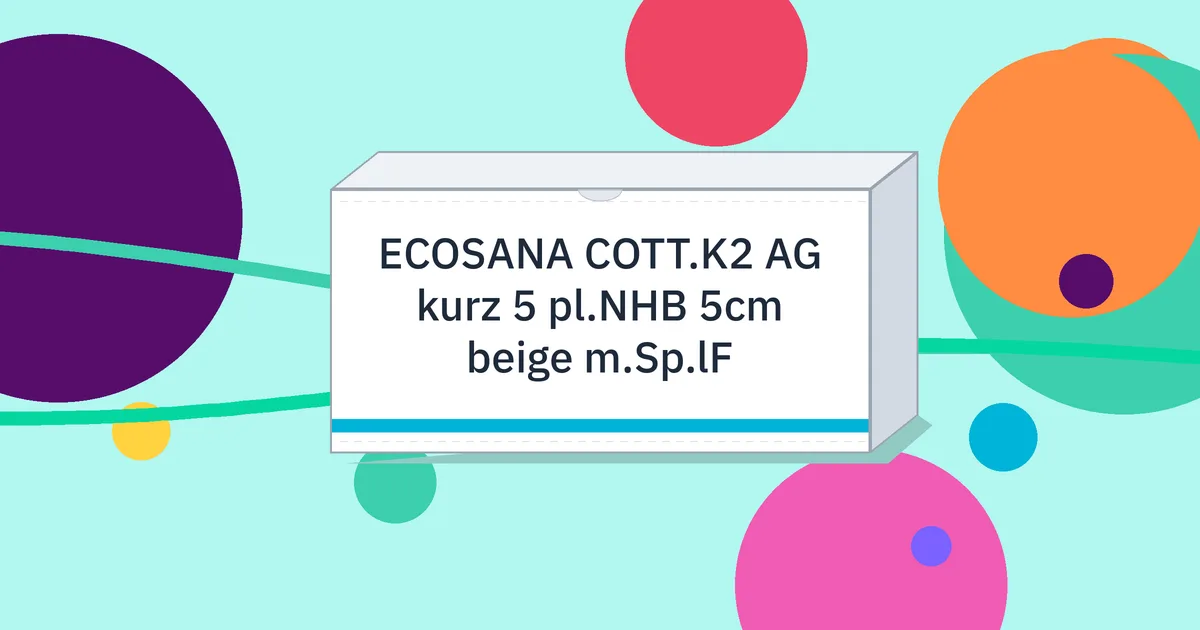 Symbolbild: Packung mit der Aufschrift ECOSANA COTT.K2 AG kurz 5 pl.NHB 5cm beige m.Sp.lF (PZN 16950442) – Verfügbarkeit und Bezug in Apotheken in Frankfurt am Main