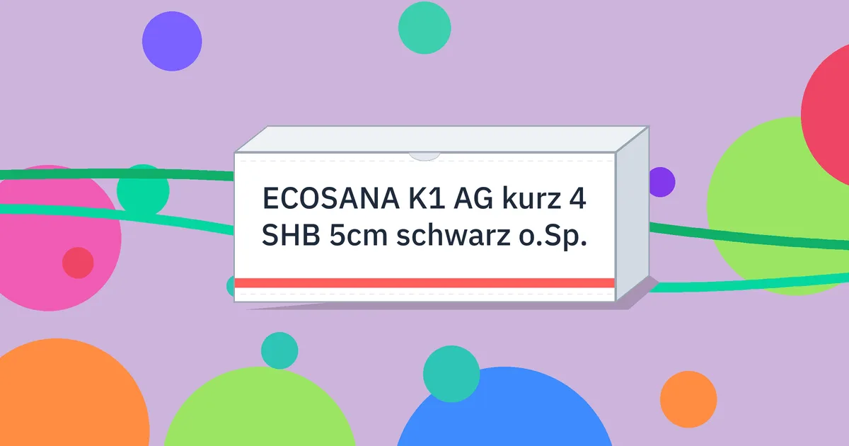 Symbolbild: Packung mit der Aufschrift ECOSANA K1 AG kurz 4 SHB 5cm schwarz o.Sp. (PZN 04728023) – Verfügbarkeit und Bezug in Apotheken in Frankfurt am Main