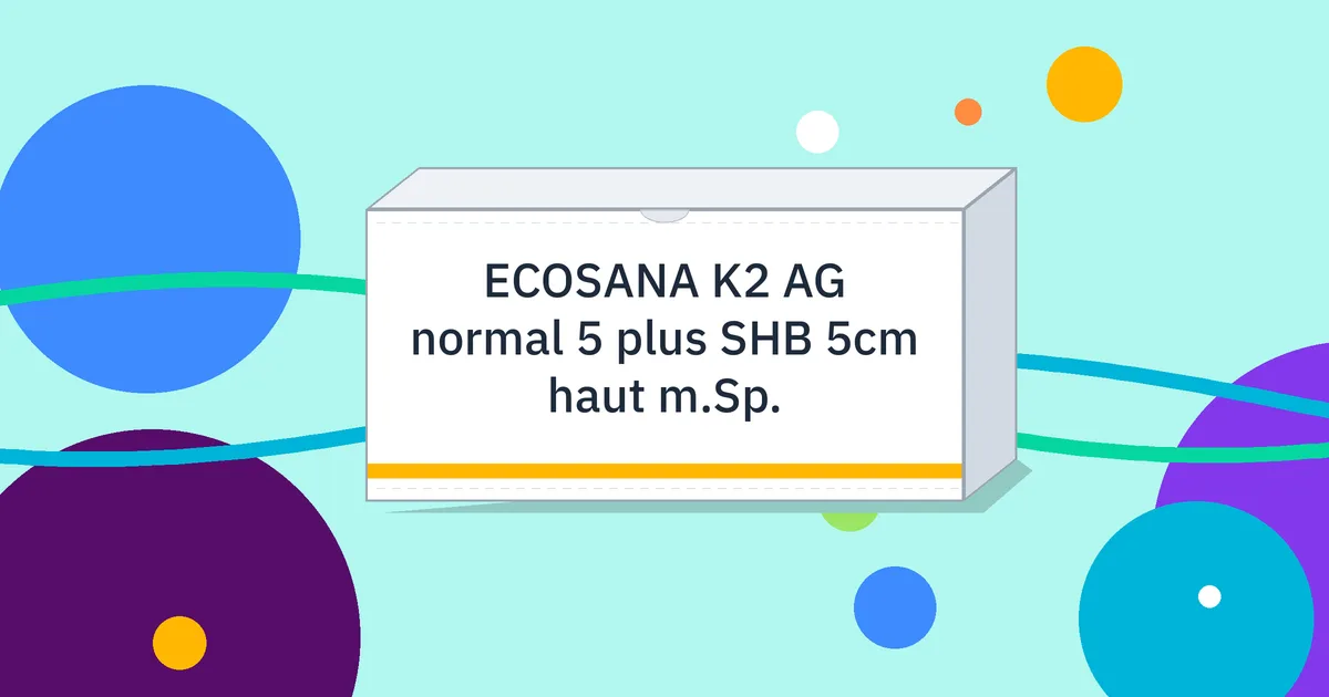 Symbolbild: Packung mit der Aufschrift ECOSANA K2 AG normal 5 plus SHB 5cm haut m.Sp. (PZN 01484514) – Verfügbarkeit und Bezug in Apotheken in Frankfurt am Main