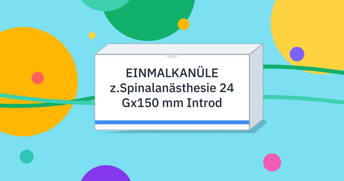 Symbolbild: Packung mit der Aufschrift EINMALKANÜLE z.Spinalanästhesie 24 Gx150 mm Introd (PZN 15618102) – Verfügbarkeit und Bezug in Apotheken in Frankfurt am Main