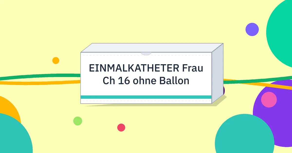 Symbolbild: Packung mit der Aufschrift EINMALKATHETER Frau Ch 16 ohne Ballon (PZN 00052304) – Verfügbarkeit und Bezug in Apotheken in Frankfurt am Main