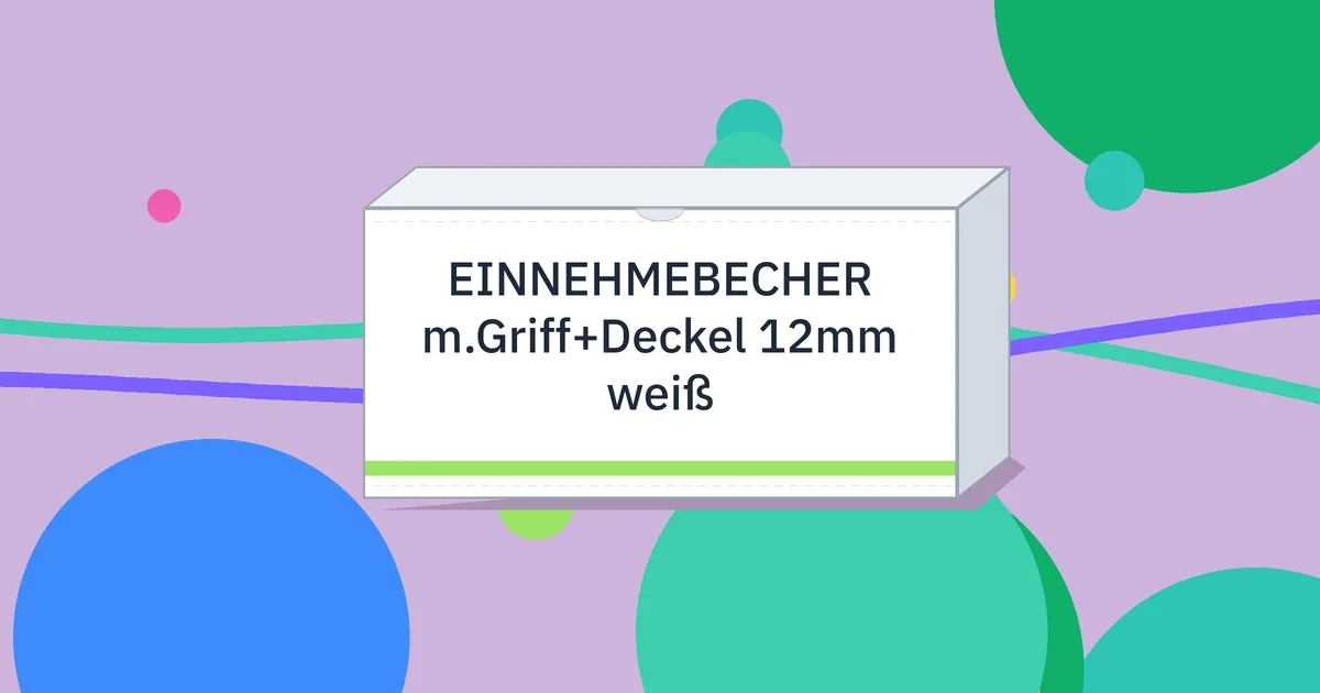 Symbolbild: Packung mit der Aufschrift EINNEHMEBECHER m.Griff+Deckel 12mm weiß (PZN 08490127) – Verfügbarkeit und Bezug in Apotheken in Frankfurt am Main