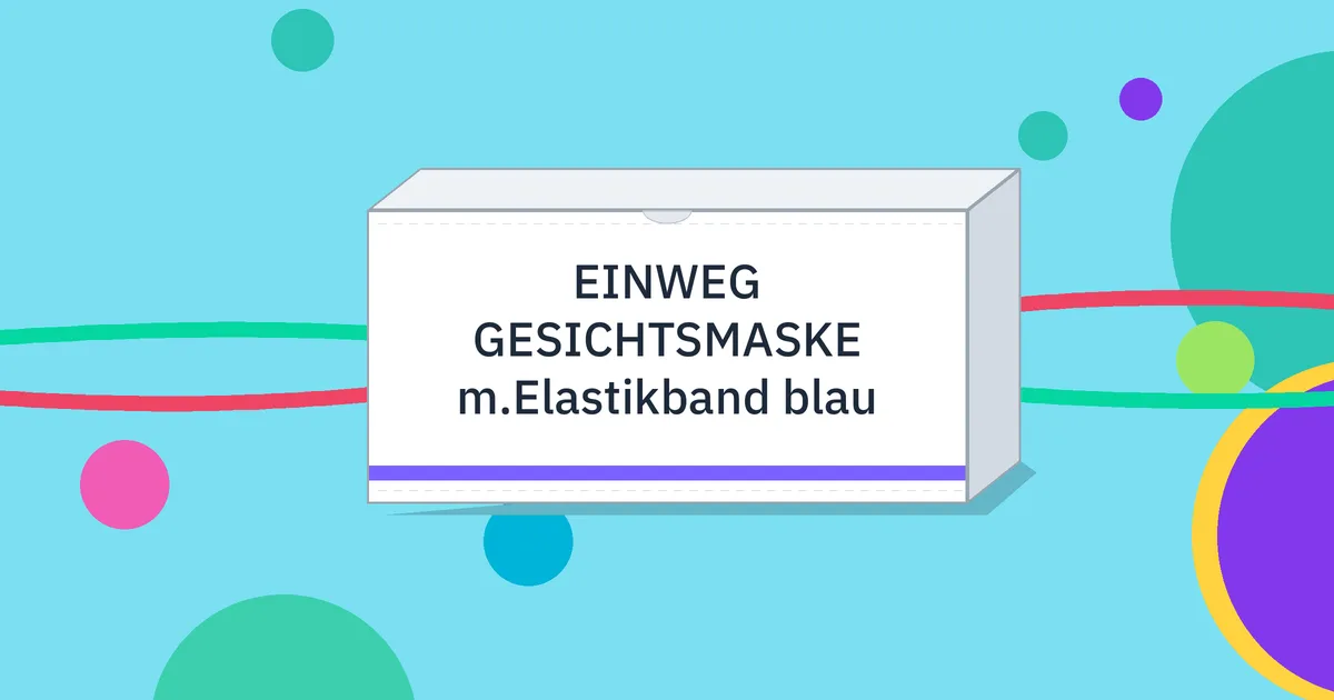 Symbolbild: Packung mit der Aufschrift EINWEG GESICHTSMASKE m.Elastikband blau (PZN 17174307) – Verfügbarkeit und Bezug in Apotheken in Frankfurt am Main