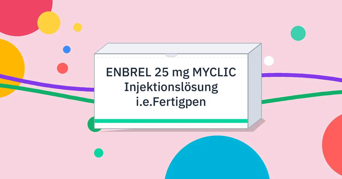 Symbolbild: Packung mit der Aufschrift ENBREL 25 mg MYCLIC Injektionslösung i.e.Fertigpen (PZN 12521738) – Verfügbarkeit und Bezug in Apotheken in Frankfurt am Main