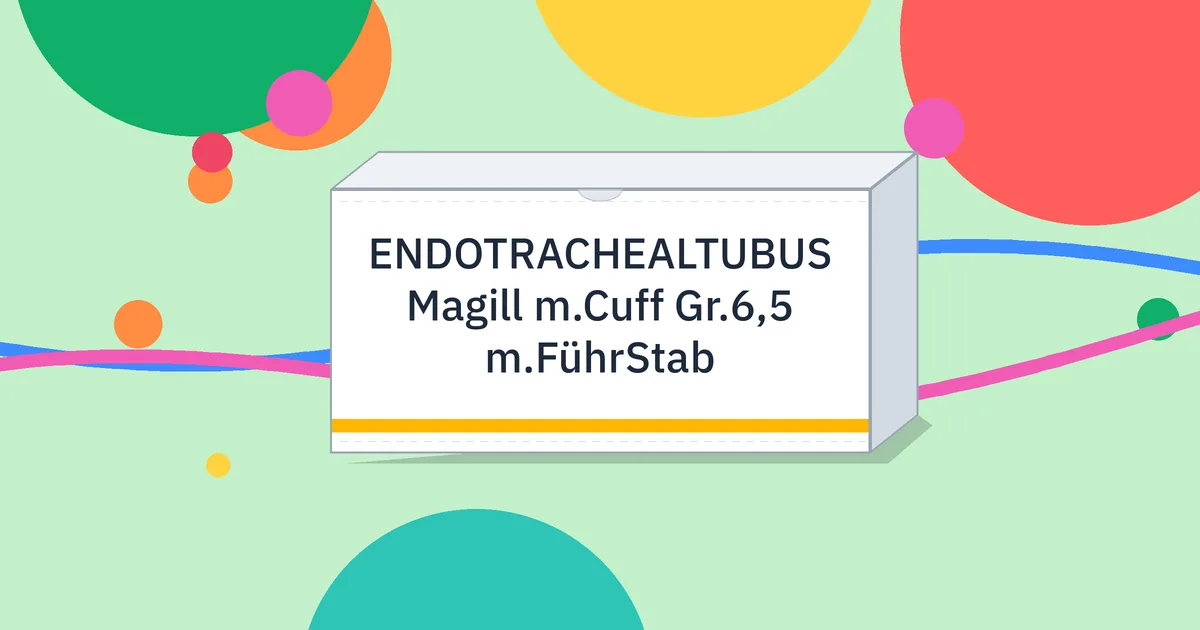 Symbolbild: Packung mit der Aufschrift ENDOTRACHEALTUBUS Magill m.Cuff Gr.6,5 m.FührStab (PZN 10047356) – Verfügbarkeit und Bezug in Apotheken in Frankfurt am Main