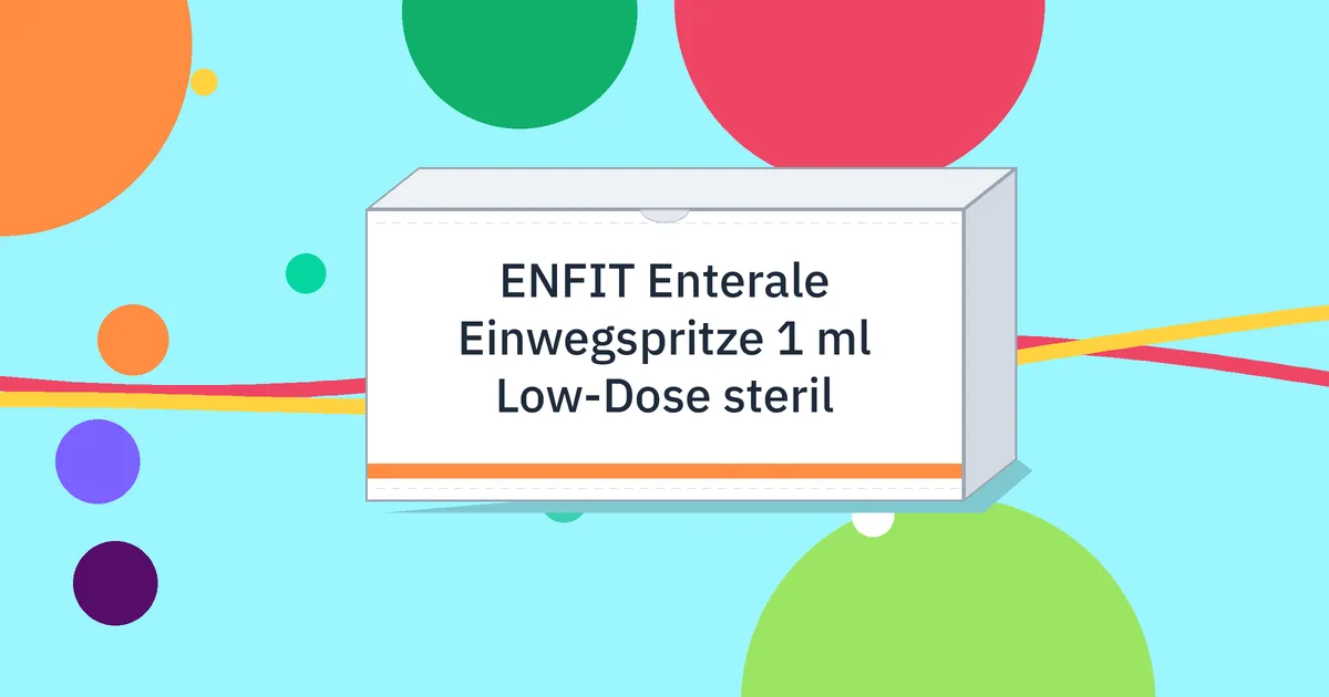 Symbolbild: Packung mit der Aufschrift ENFIT Enterale Einwegspritze 1 ml Low-Dose steril (PZN 16807638) – Verfügbarkeit und Bezug in Apotheken in Frankfurt am Main