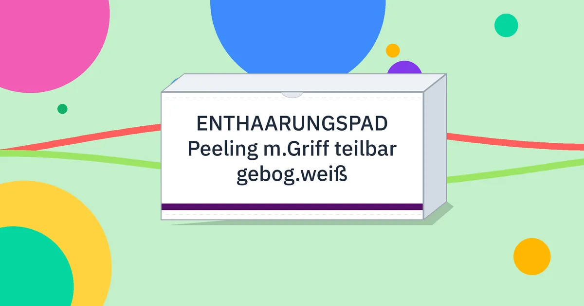 Symbolbild: Packung mit der Aufschrift ENTHAARUNGSPAD Peeling m.Griff teilbar gebog.weiß (PZN 19507598) – Verfügbarkeit und Bezug in Apotheken in Frankfurt am Main
