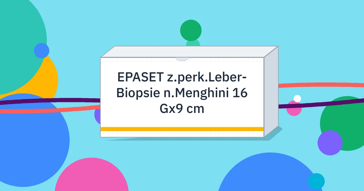 Symbolbild: Packung mit der Aufschrift EPASET z.perk.Leber-Biopsie n.Menghini 16 Gx9 cm (PZN 16362136) – Verfügbarkeit und Bezug in Apotheken in Frankfurt am Main