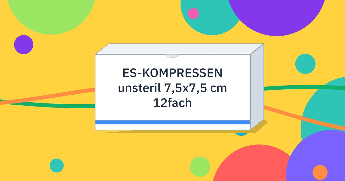 Symbolbild: Packung mit der Aufschrift ES-KOMPRESSEN unsteril 7,5x7,5 cm 12fach (PZN 00475246) – Verfügbarkeit und Bezug in Apotheken in Frankfurt am Main