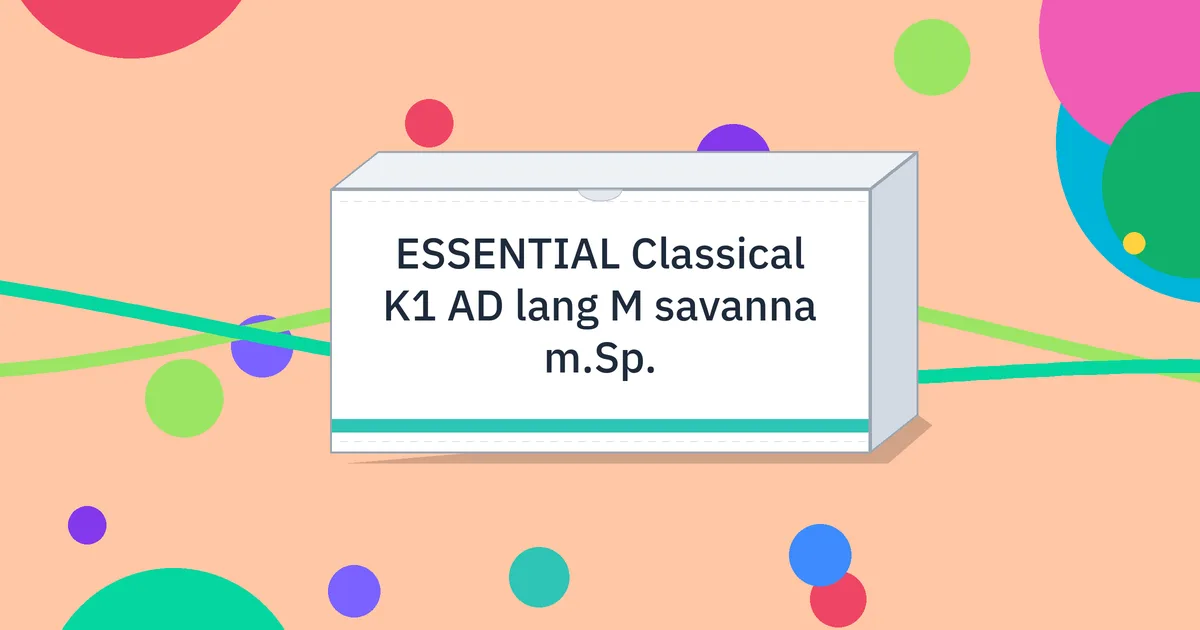 Symbolbild: Packung mit der Aufschrift ESSENTIAL Classical K1 AD lang M savanna m.Sp. (PZN 16999804) – Verfügbarkeit und Bezug in Apotheken in Frankfurt am Main