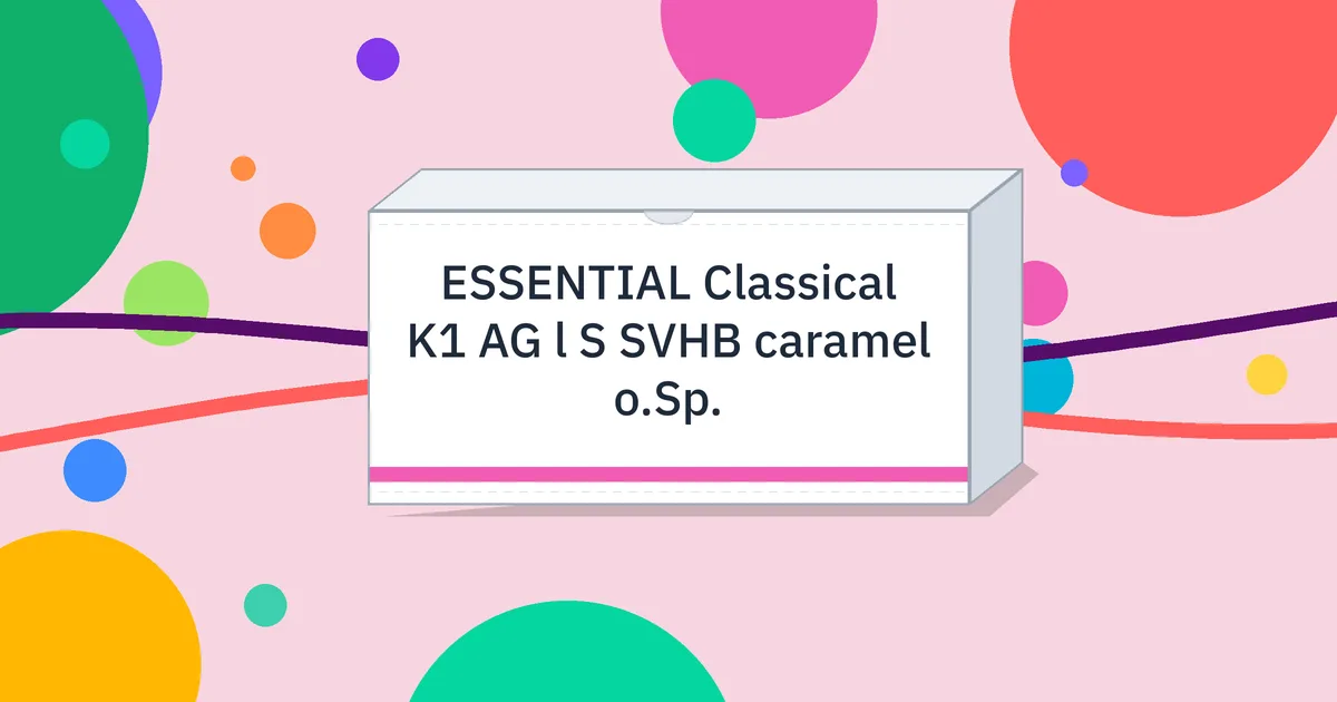 Symbolbild: Packung mit der Aufschrift ESSENTIAL Classical K1 AG l S SVHB caramel o.Sp. (PZN 18420056) – Verfügbarkeit und Bezug in Apotheken in Frankfurt am Main