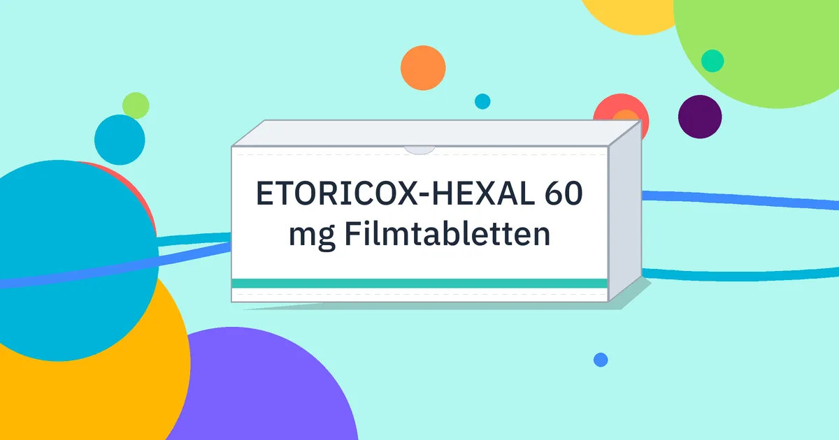 Symbolbild: Packung mit der Aufschrift ETORICOX-HEXAL 60 mg Filmtabletten (PZN 11872200) – Verfügbarkeit und Bezug in Apotheken in Frankfurt am Main