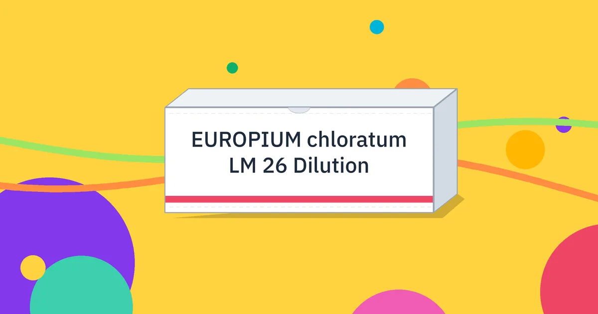 Symbolbild: Packung mit der Aufschrift EUROPIUM chloratum LM 26 Dilution (PZN 13484318) – Verfügbarkeit und Bezug in Apotheken in Frankfurt am Main