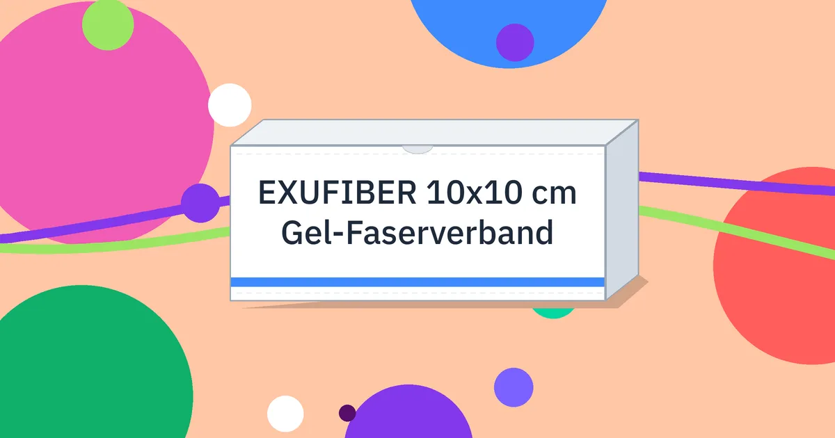 Symbolbild: Packung mit der Aufschrift EXUFIBER 10x10 cm Gel-Faserverband (PZN 18003039) – Verfügbarkeit und Bezug in Apotheken in Frankfurt am Main