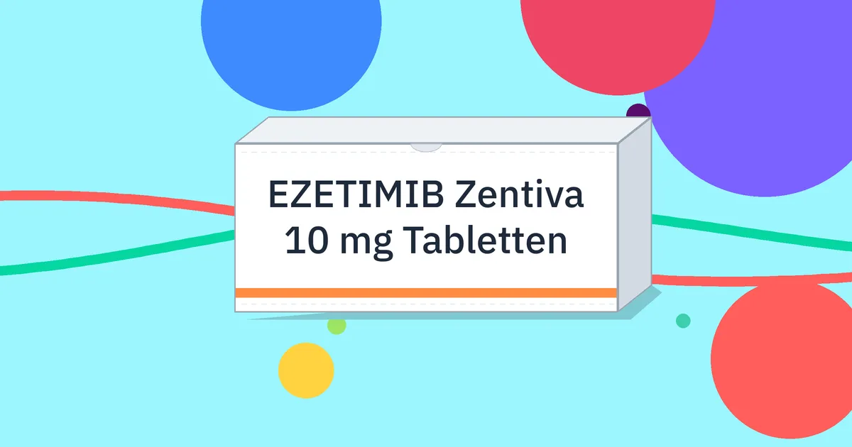 Symbolbild: Packung mit der Aufschrift EZETIMIB Zentiva 10 mg Tabletten (PZN 13819078) – Verfügbarkeit und Bezug in Apotheken in Frankfurt am Main