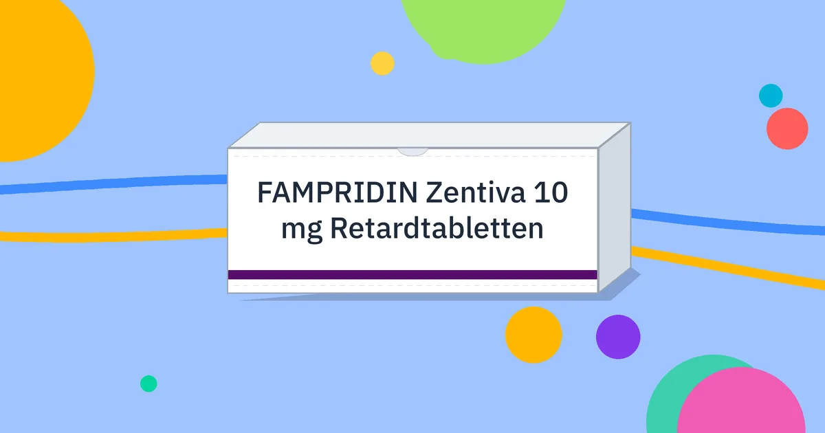 Symbolbild: Packung mit der Aufschrift FAMPRIDIN Zentiva 10 mg Retardtabletten (PZN 18874001) – Verfügbarkeit und Bezug in Apotheken in Frankfurt am Main