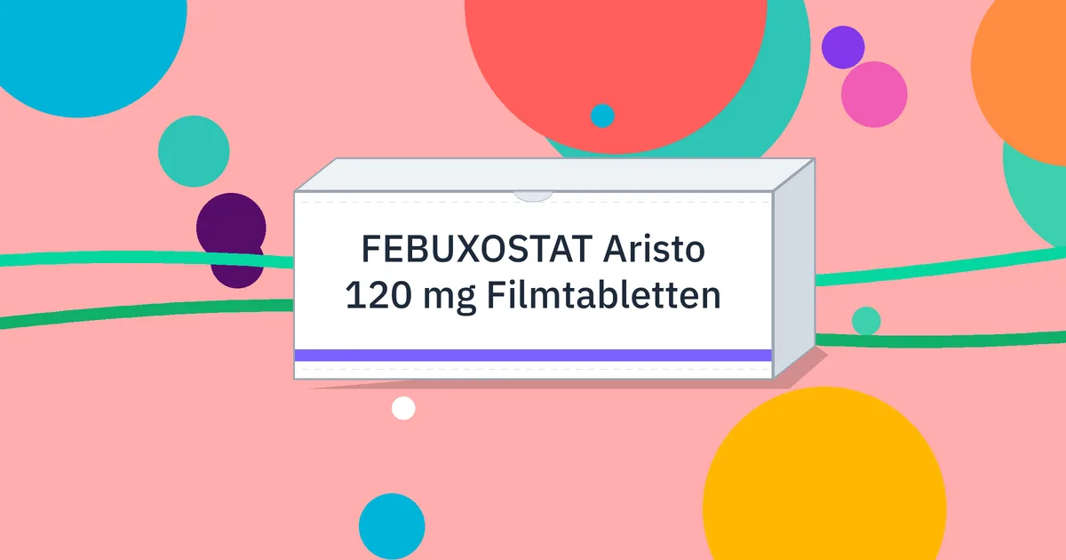 Symbolbild: Packung mit der Aufschrift FEBUXOSTAT Aristo 120 mg Filmtabletten (PZN 14447124) – Verfügbarkeit und Bezug in Apotheken in Frankfurt am Main