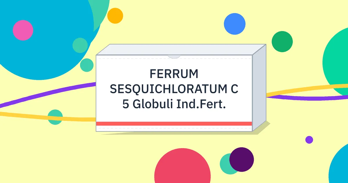 Symbolbild: Packung mit der Aufschrift FERRUM SESQUICHLORATUM C 5 Globuli Ind.Fert. (PZN 17747074) – Verfügbarkeit und Bezug in Apotheken in Frankfurt am Main