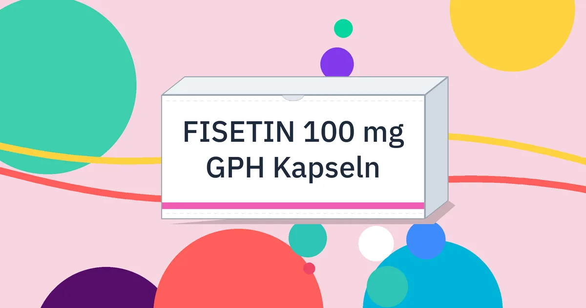 Symbolbild: Packung mit der Aufschrift FISETIN 100 mg GPH Kapseln (PZN 20806834) – Verfügbarkeit und Bezug in Apotheken in Frankfurt am Main
