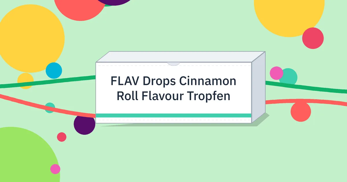Symbolbild: Packung mit der Aufschrift FLAV Drops Cinnamon Roll Flavour Tropfen (PZN 16082879) – Verfügbarkeit und Bezug in Apotheken in Frankfurt am Main