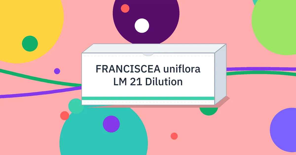 Symbolbild: Packung mit der Aufschrift FRANCISCEA uniflora LM 21 Dilution (PZN 13491229) – Verfügbarkeit und Bezug in Apotheken in Frankfurt am Main