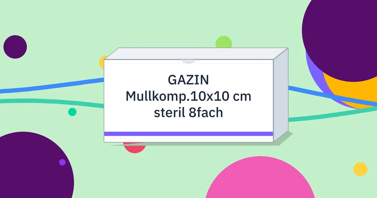 Symbolbild: Packung mit der Aufschrift GAZIN Mullkomp.10x10 cm steril 8fach (PZN 03777522) – Verfügbarkeit und Bezug in Apotheken in Frankfurt am Main
