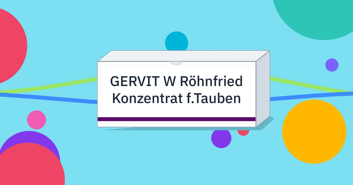 Symbolbild: Packung mit der Aufschrift GERVIT W Röhnfried Konzentrat f.Tauben (PZN 02703125) – Verfügbarkeit und Bezug in Apotheken in Frankfurt am Main