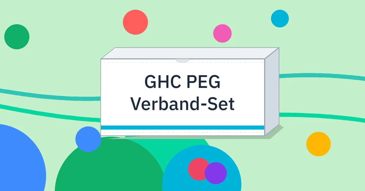 Symbolbild: Packung mit der Aufschrift GHC PEG Verband-Set (PZN 05461059) – Verfügbarkeit und Bezug in Apotheken in Frankfurt am Main