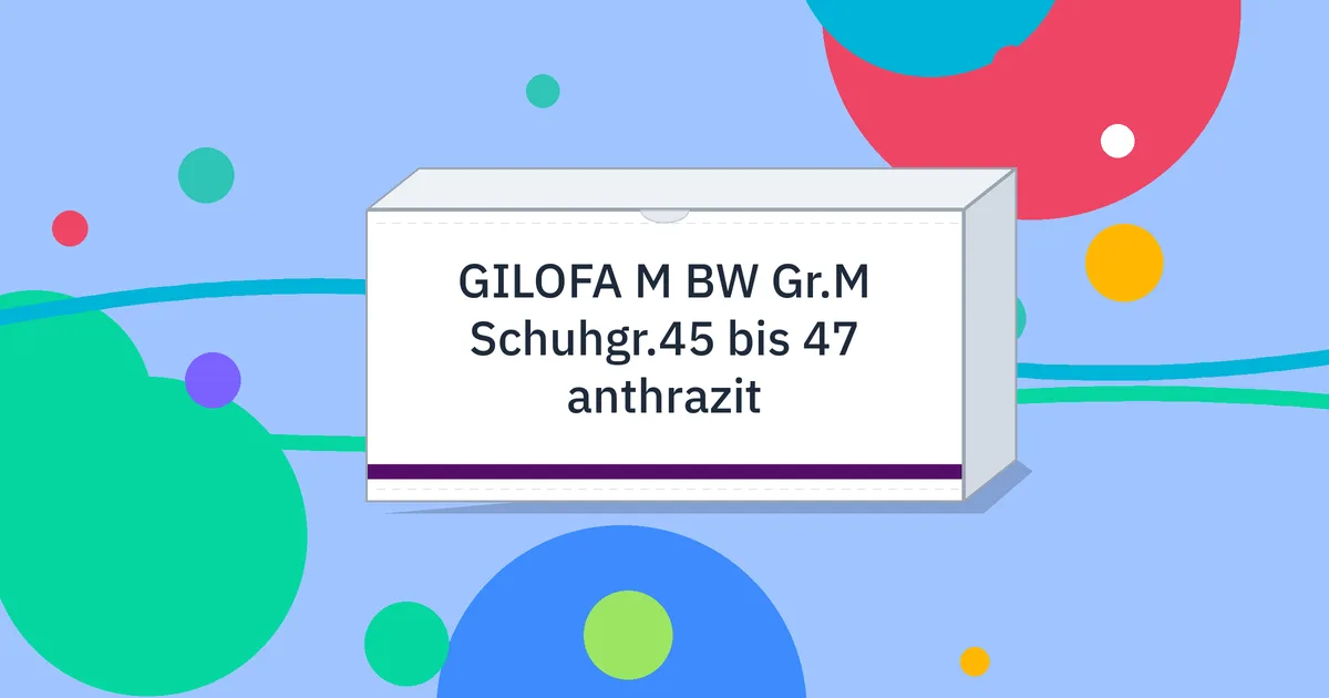 Symbolbild: Packung mit der Aufschrift GILOFA M BW Gr.M Schuhgr.45 bis 47 anthrazit (PZN 16724585) – Verfügbarkeit und Bezug in Apotheken in Frankfurt am Main