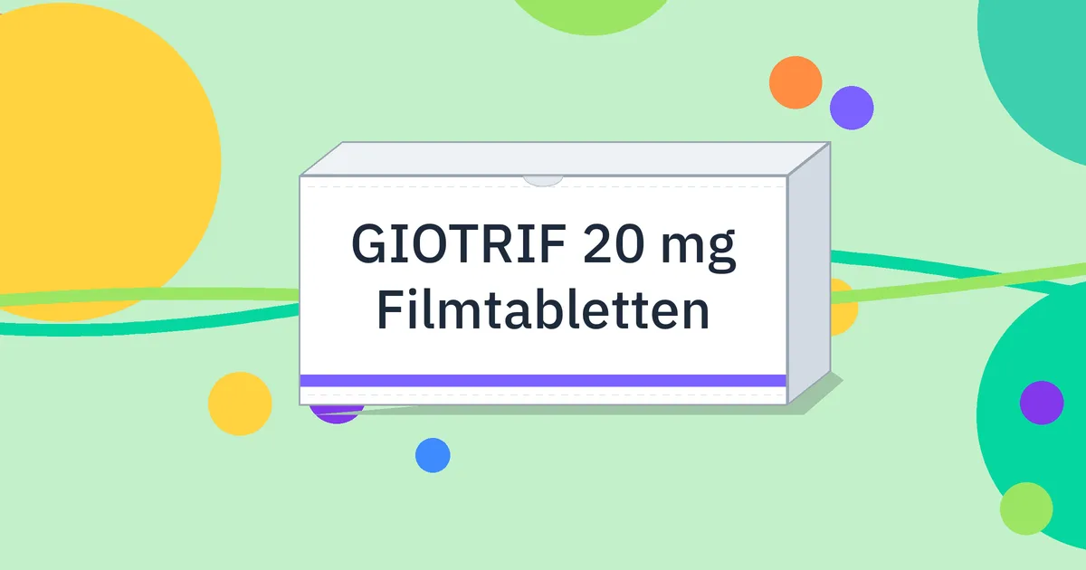 Symbolbild: Packung mit der Aufschrift GIOTRIF 20 mg Filmtabletten (PZN 13420755) – Verfügbarkeit und Bezug in Apotheken in Frankfurt am Main