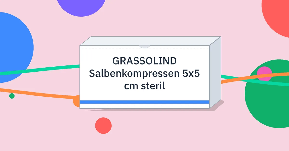 Symbolbild: Packung mit der Aufschrift GRASSOLIND Salbenkompressen 5x5 cm steril (PZN 19647508) – Verfügbarkeit und Bezug in Apotheken in Frankfurt am Main