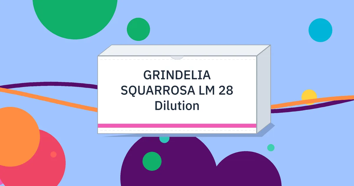Symbolbild: Packung mit der Aufschrift GRINDELIA SQUARROSA LM 28 Dilution (PZN 13547674) – Verfügbarkeit und Bezug in Apotheken in Frankfurt am Main