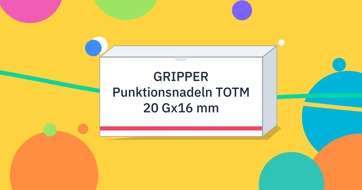 Symbolbild: Packung mit der Aufschrift GRIPPER Punktionsnadeln TOTM 20 Gx16 mm (PZN 00108358) – Verfügbarkeit und Bezug in Apotheken in Frankfurt am Main