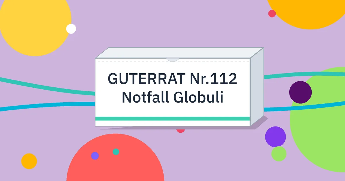 Symbolbild: Packung mit der Aufschrift GUTERRAT Nr.112 Notfall Globuli (PZN 20739291) – Verfügbarkeit und Bezug in Apotheken in Frankfurt am Main
