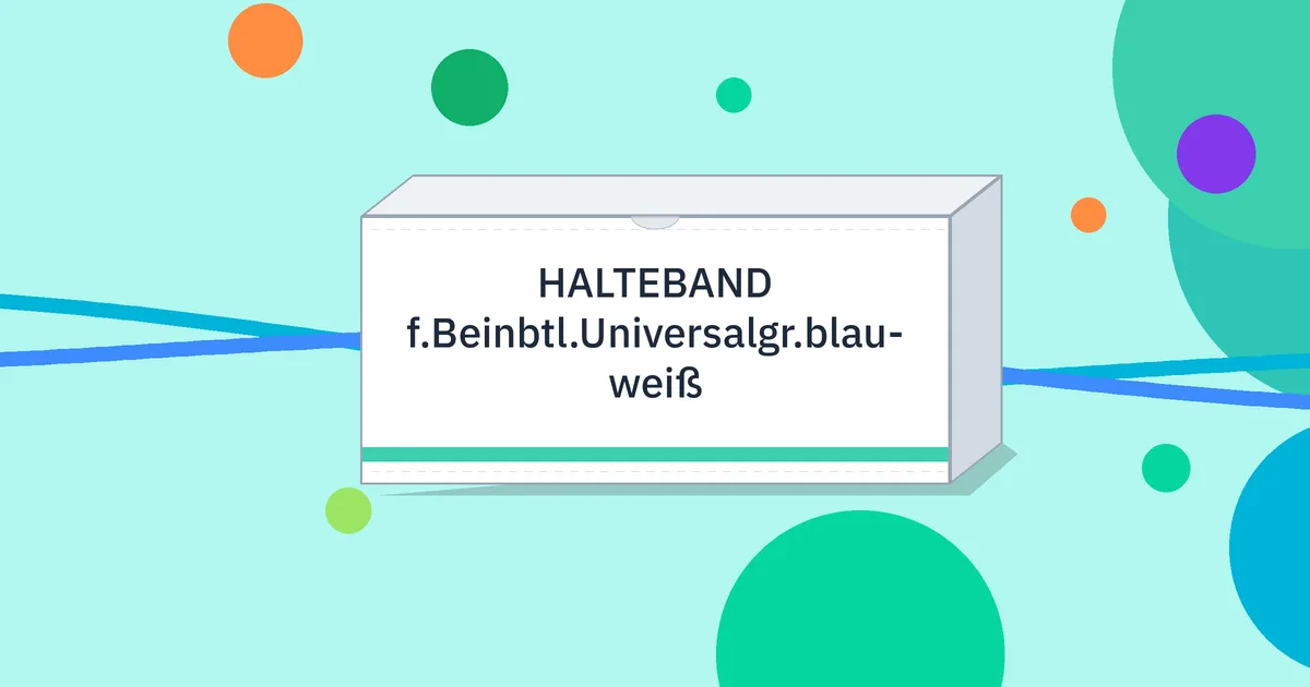 Symbolbild: Packung mit der Aufschrift HALTEBAND f.Beinbtl.Universalgr.blau-weiß (PZN 00256231) – Verfügbarkeit und Bezug in Apotheken in Frankfurt am Main