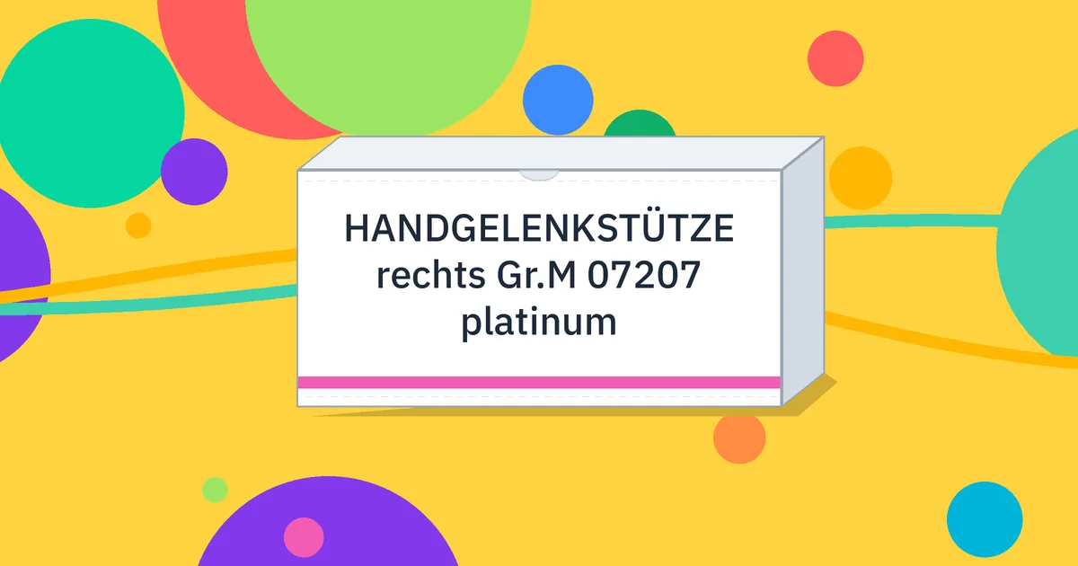 Symbolbild: Packung mit der Aufschrift HANDGELENKSTÜTZE rechts Gr.M 07207 platinum (PZN 19450792) – Verfügbarkeit und Bezug in Apotheken in Frankfurt am Main