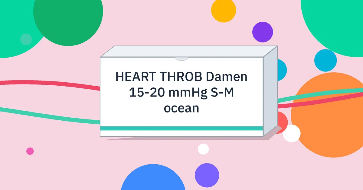 Symbolbild: Packung mit der Aufschrift HEART THROB Damen 15-20 mmHg S-M ocean (PZN 20112244) – Verfügbarkeit und Bezug in Apotheken in Frankfurt am Main