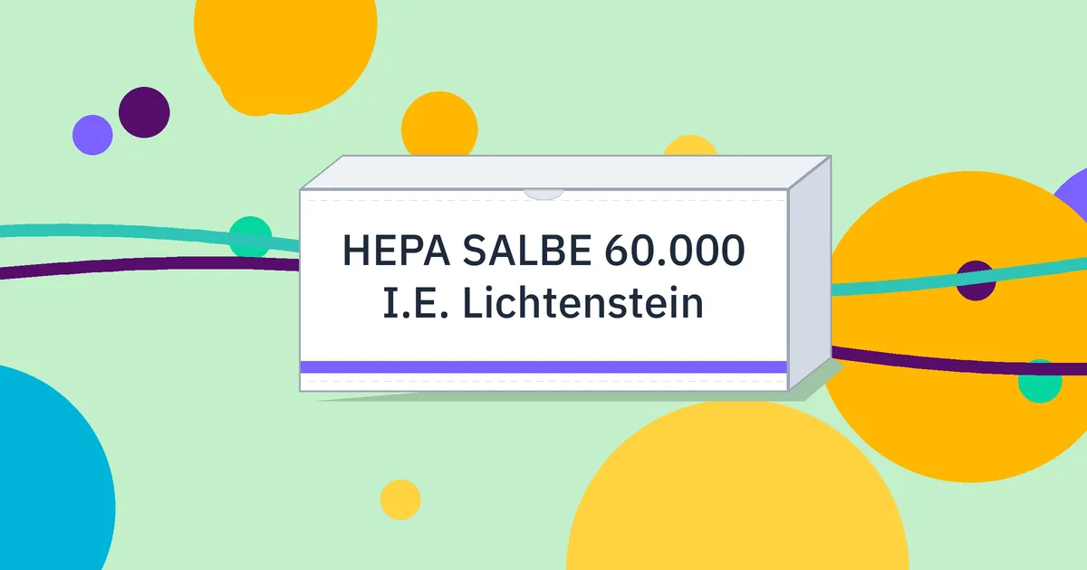 Symbolbild: Packung mit der Aufschrift HEPA SALBE 60.000 I.E. Lichtenstein (PZN 04325414) – Verfügbarkeit und Bezug in Apotheken in Frankfurt am Main