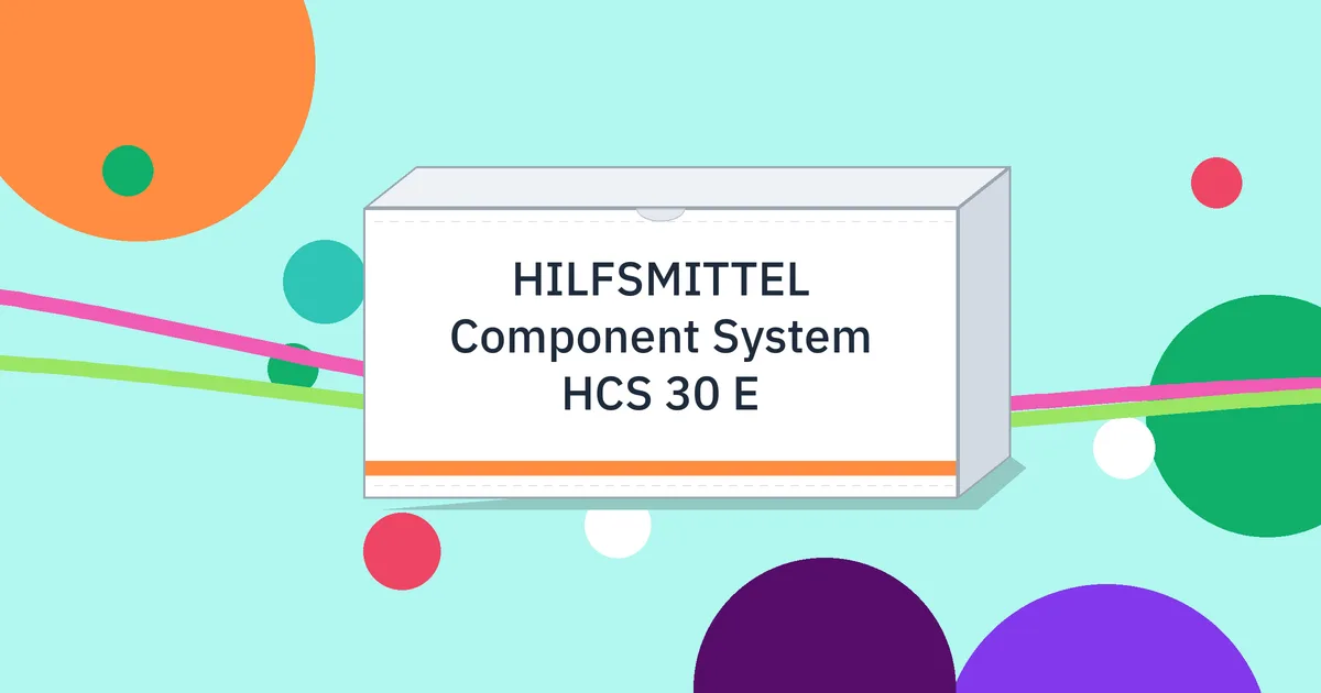Symbolbild: Packung mit der Aufschrift HILFSMITTEL Component System HCS 30 E (PZN 05354702) – Verfügbarkeit und Bezug in Apotheken in Frankfurt am Main